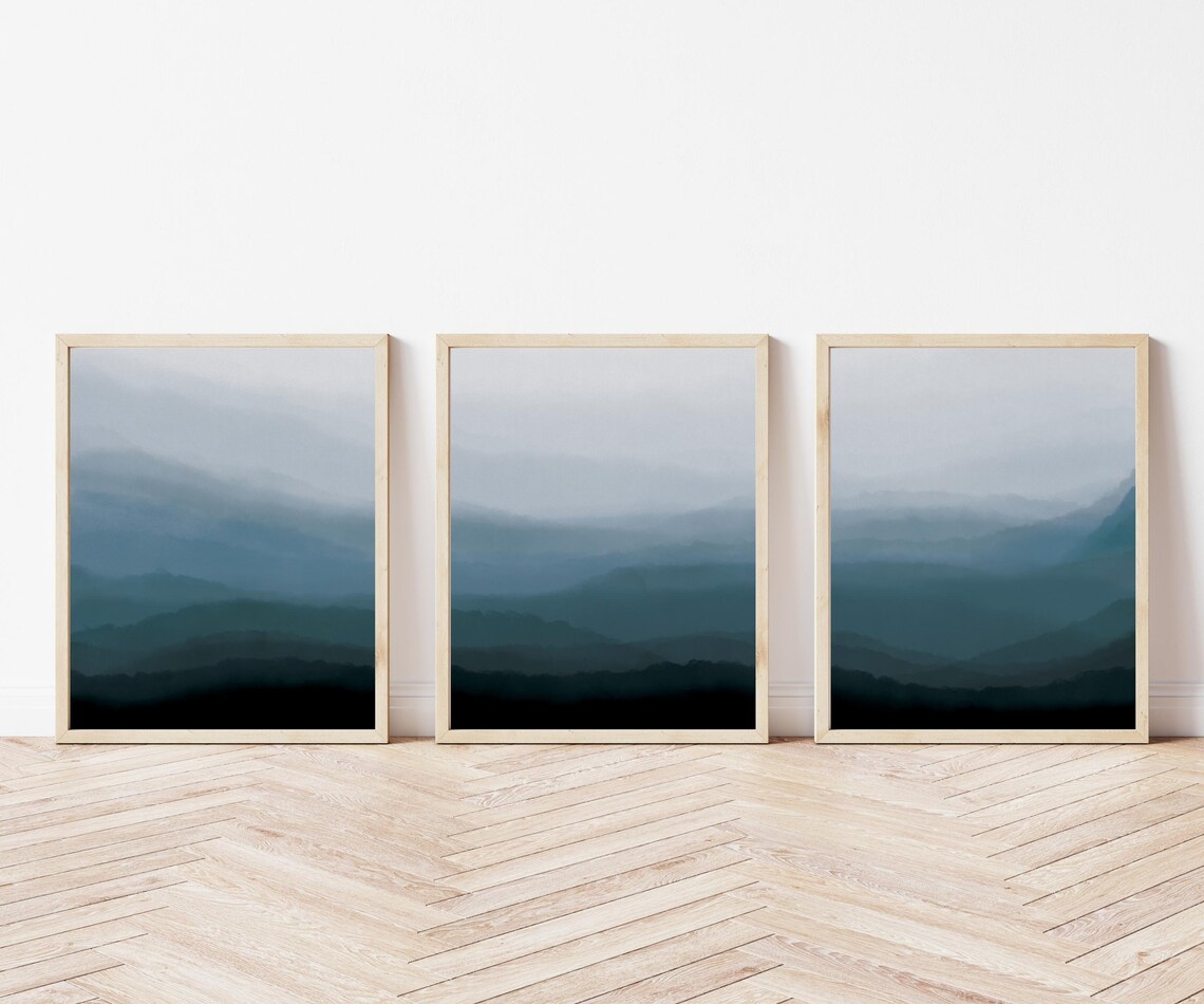 Blue Watercolor Print, Printable Wall Decor, Ombre Print, Blue Gradient ...