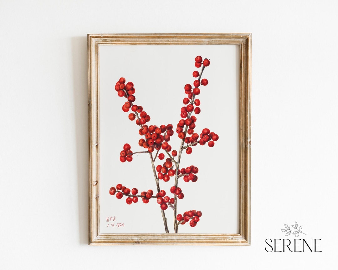 Red Winter Berries Print, Red Berry Printable Art, Natural Christmas ...