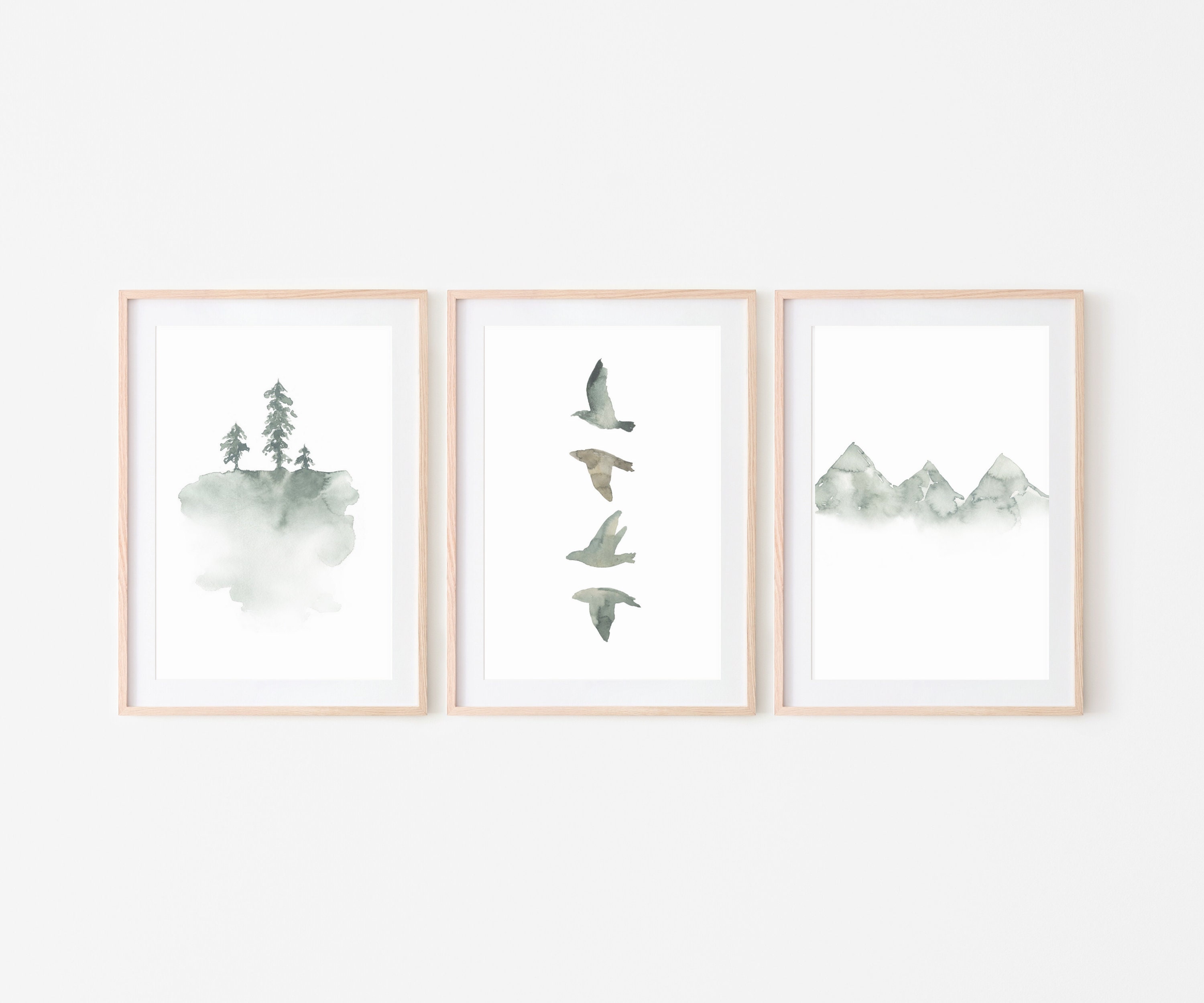 Set of 3 Watercolor Print Watercolor Art Forest Wall Art | Etsy