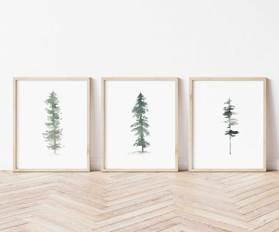 SET of 3 Bundle Pine Tree Watercolor Art Print/ Evergreens | Etsy