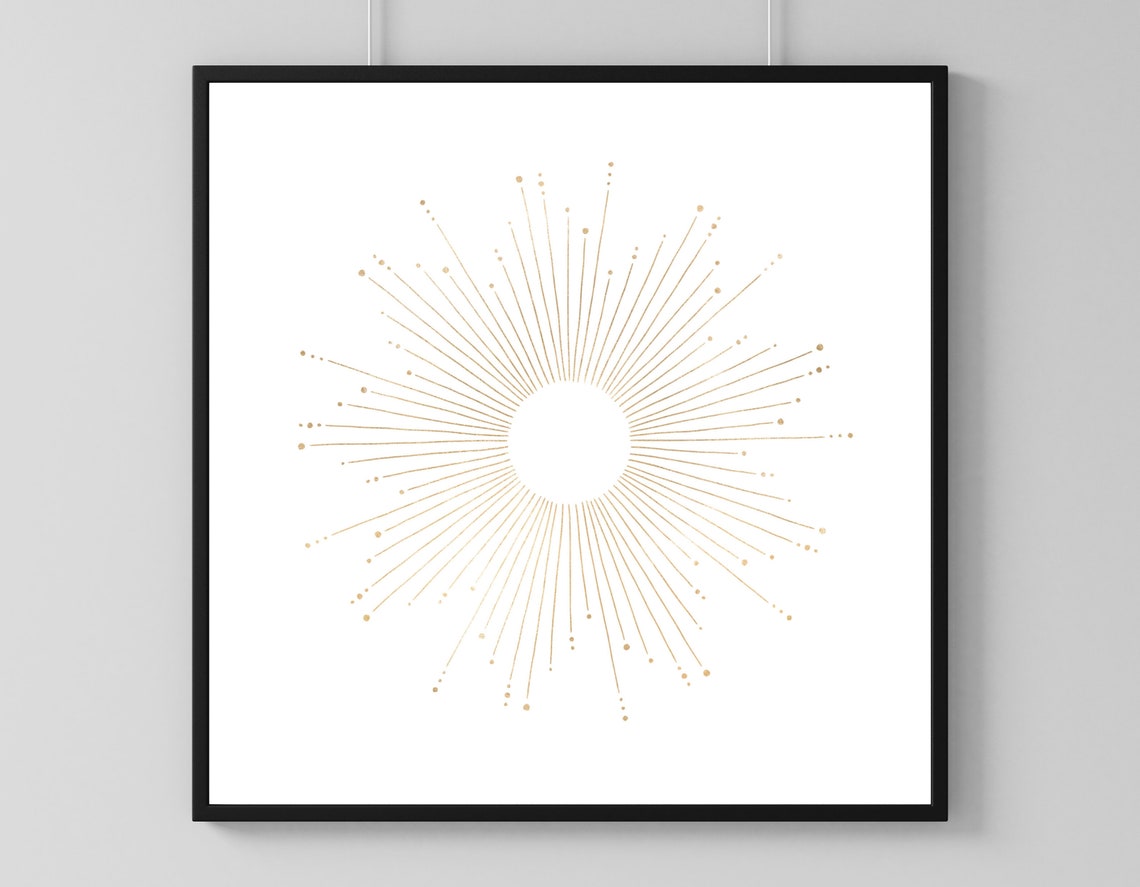 Gold Sun Art Print Line Art Line Drawing Gold Line Art | Etsy