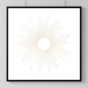 Gold Sun Art Print, Line Art, Line Drawing, Gold Line Art, Printable ...