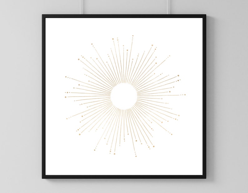 Gold Sun Art Print, Line Art, Line Drawing, Gold Line Art, Printable ...