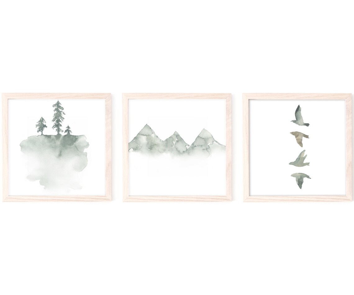 Set of 3 Watercolor Print Watercolor Art Forest Wall Art | Etsy