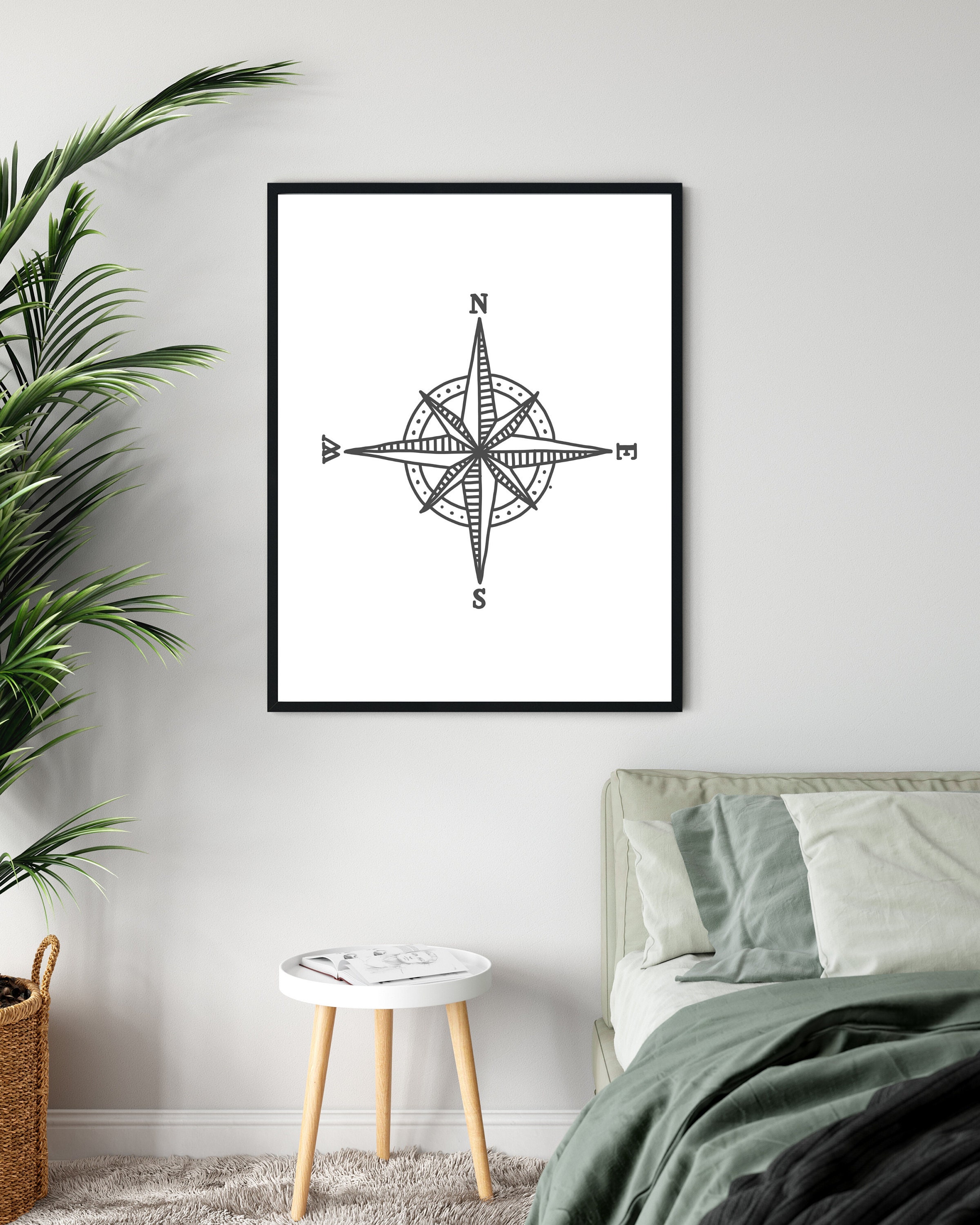 Compass Line Art Line Drawing Art Print Printable Art | Etsy