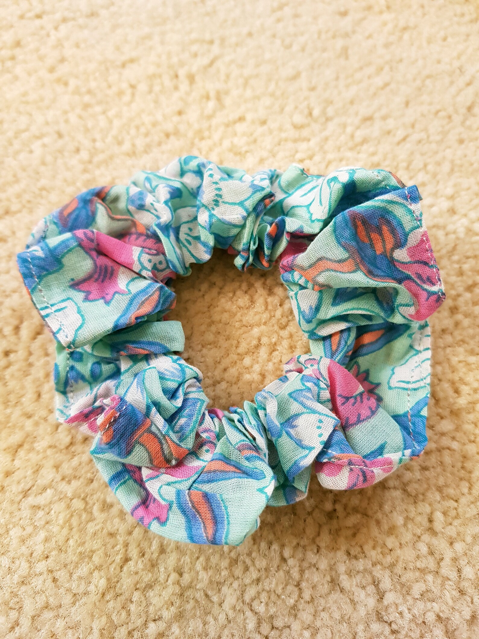 White Floral Scrunchies Hand Block Print Indian Cotton Voile | Etsy