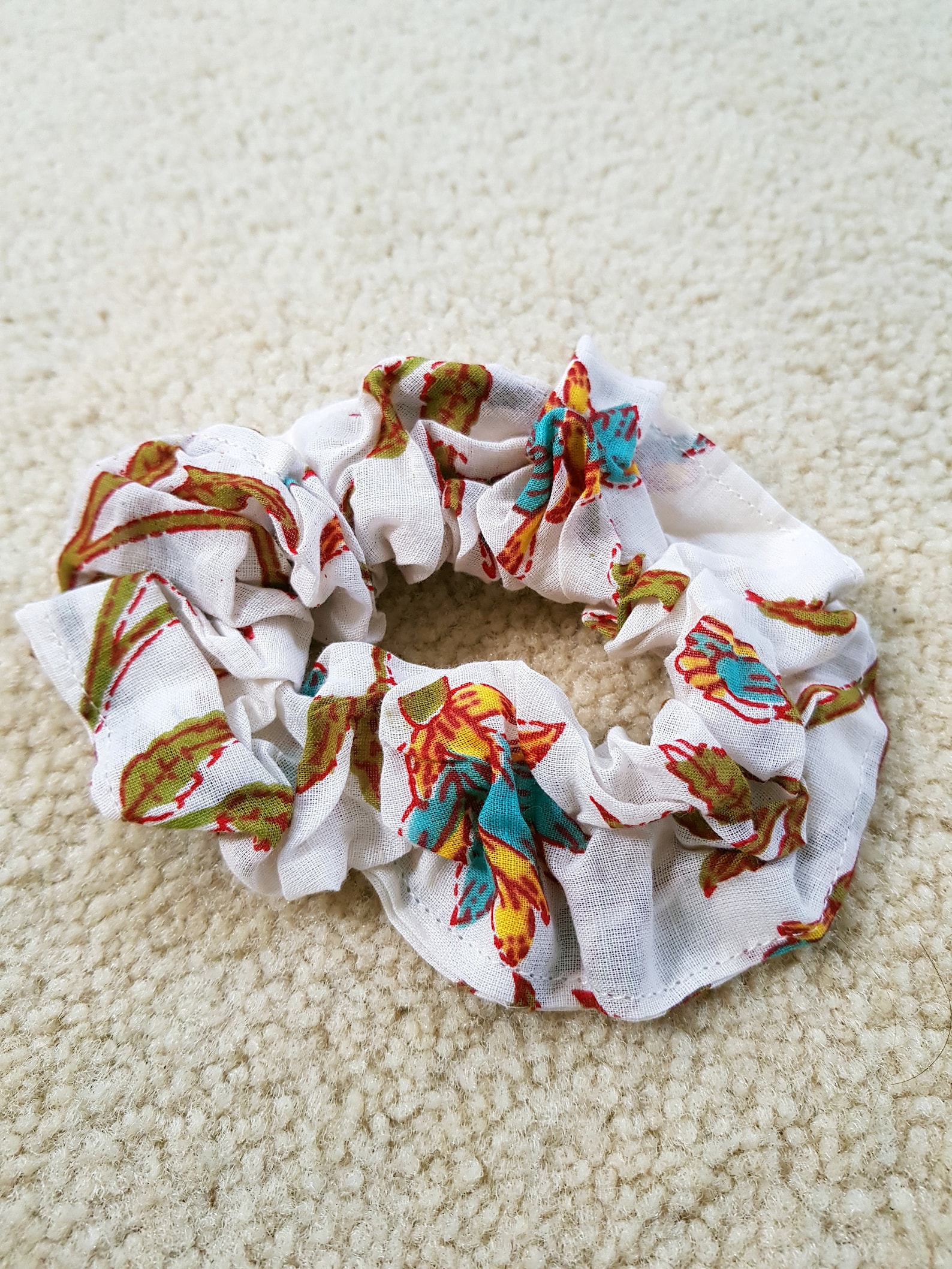 White Floral Scrunchies Hand Block Print Indian Cotton Voile | Etsy