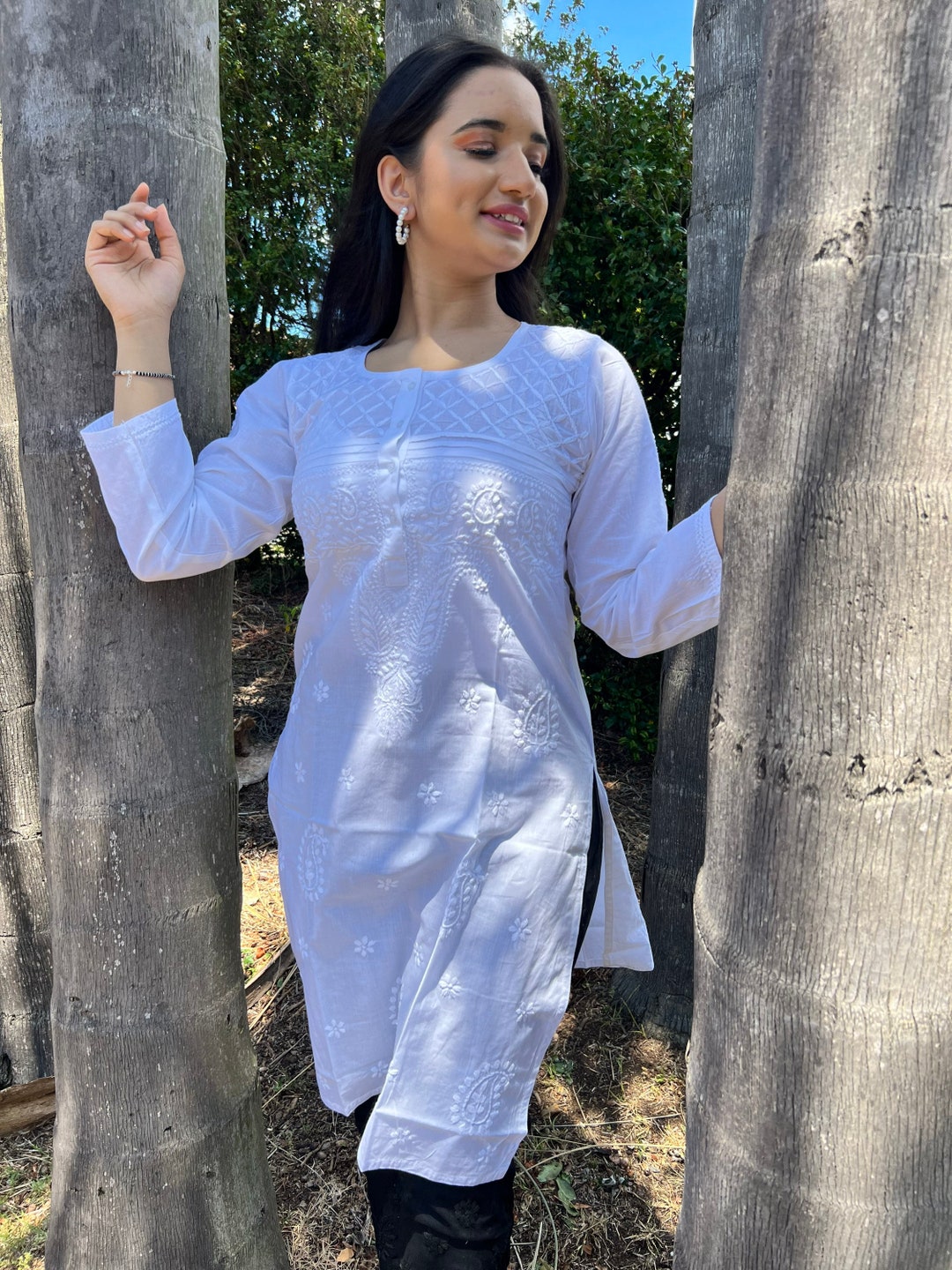White Cotton Tunic Kaftan- Kurta With Front Opening Buttons - Etsy