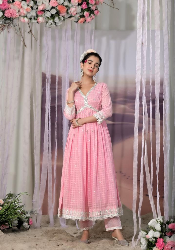 Baby Pink Cotton Mulmul Anarkali Aliya Cut Salwar Kameez - Etsy