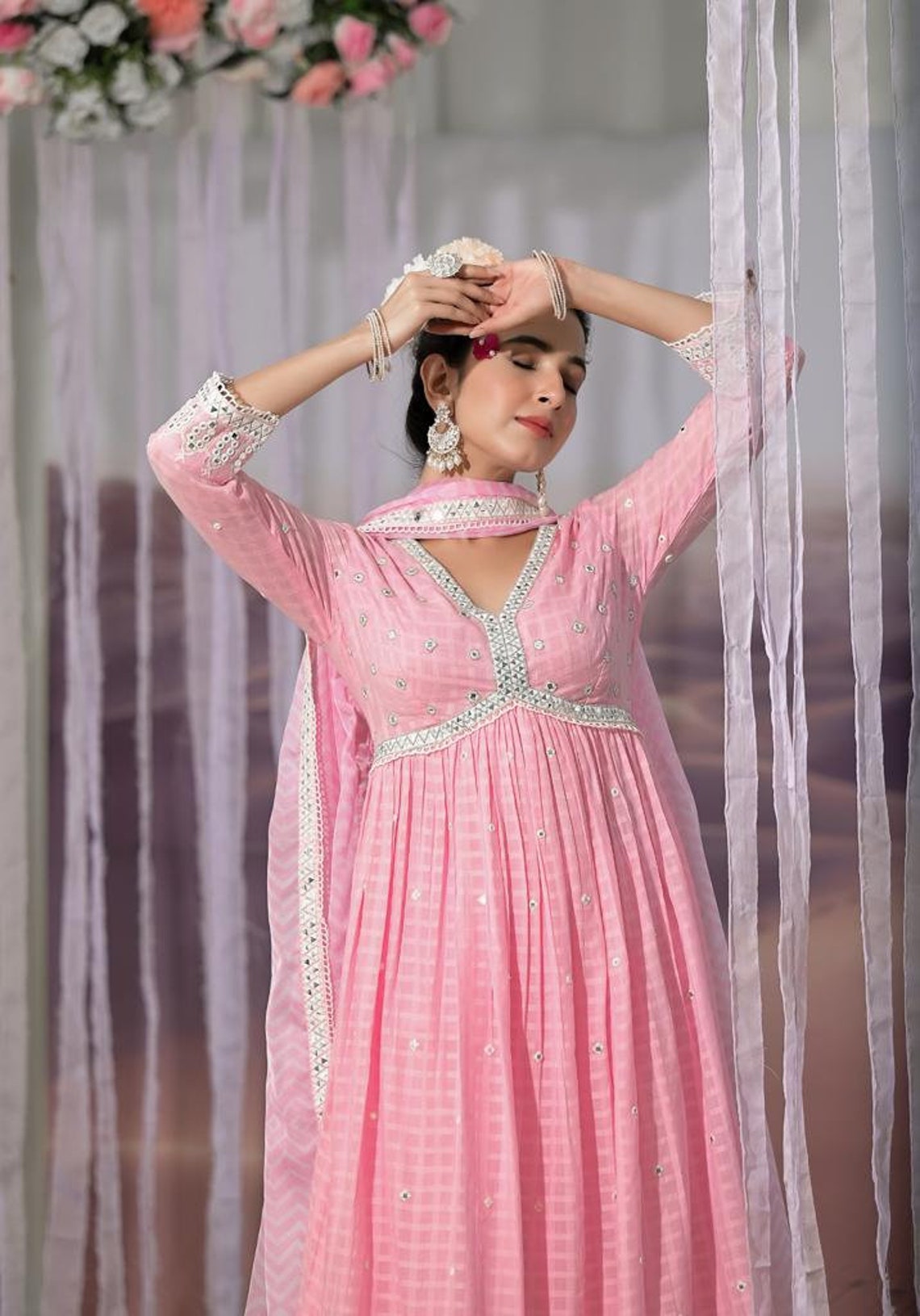 Baby Pink Cotton Mulmul Anarkali Aliya Cut Salwar Kameez - Etsy