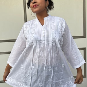 White Cotton Shirt Top With Hand Embroidery - Rosa - Etsy