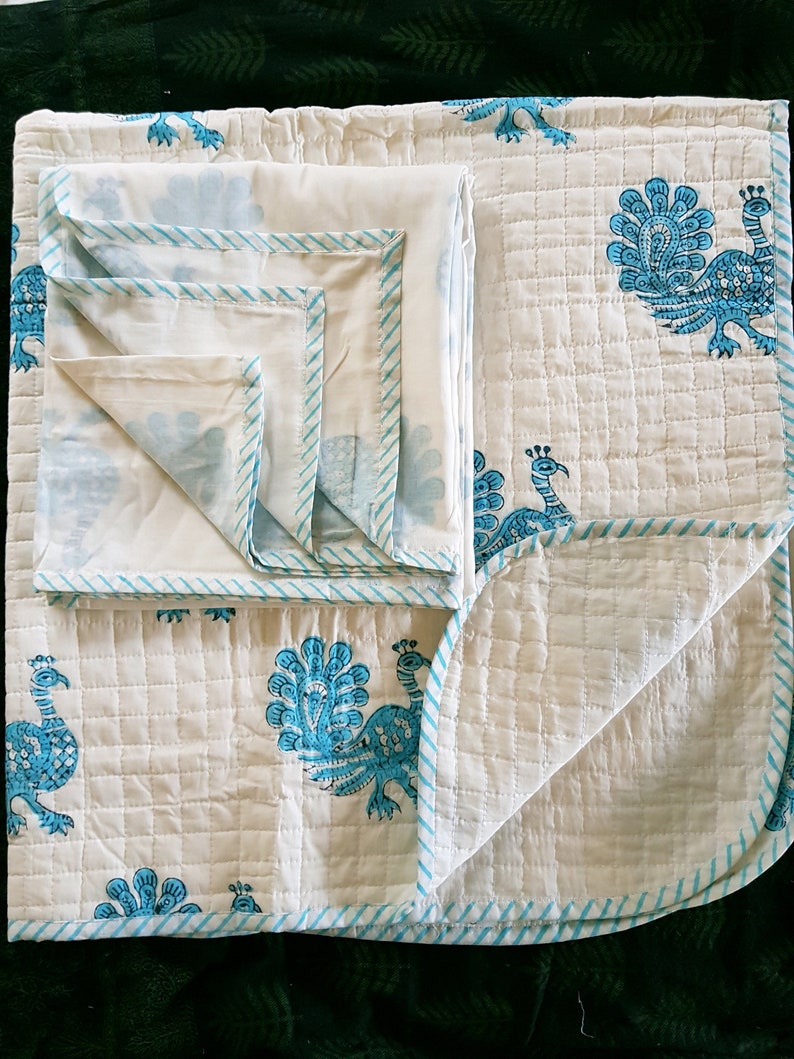 Cotton quilted baby blanket block print dohar swaddle and a | Etsy