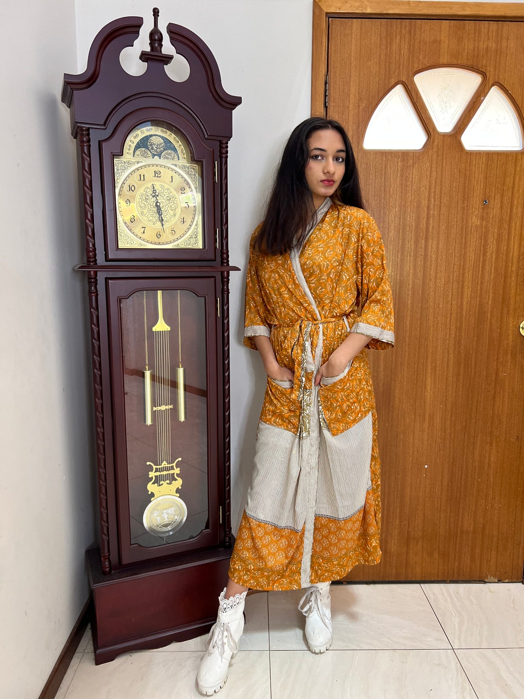 Yellow Vintage Silk Kimono Robe, Bridal Robe, Bridesmaid Robe, Dressing ...