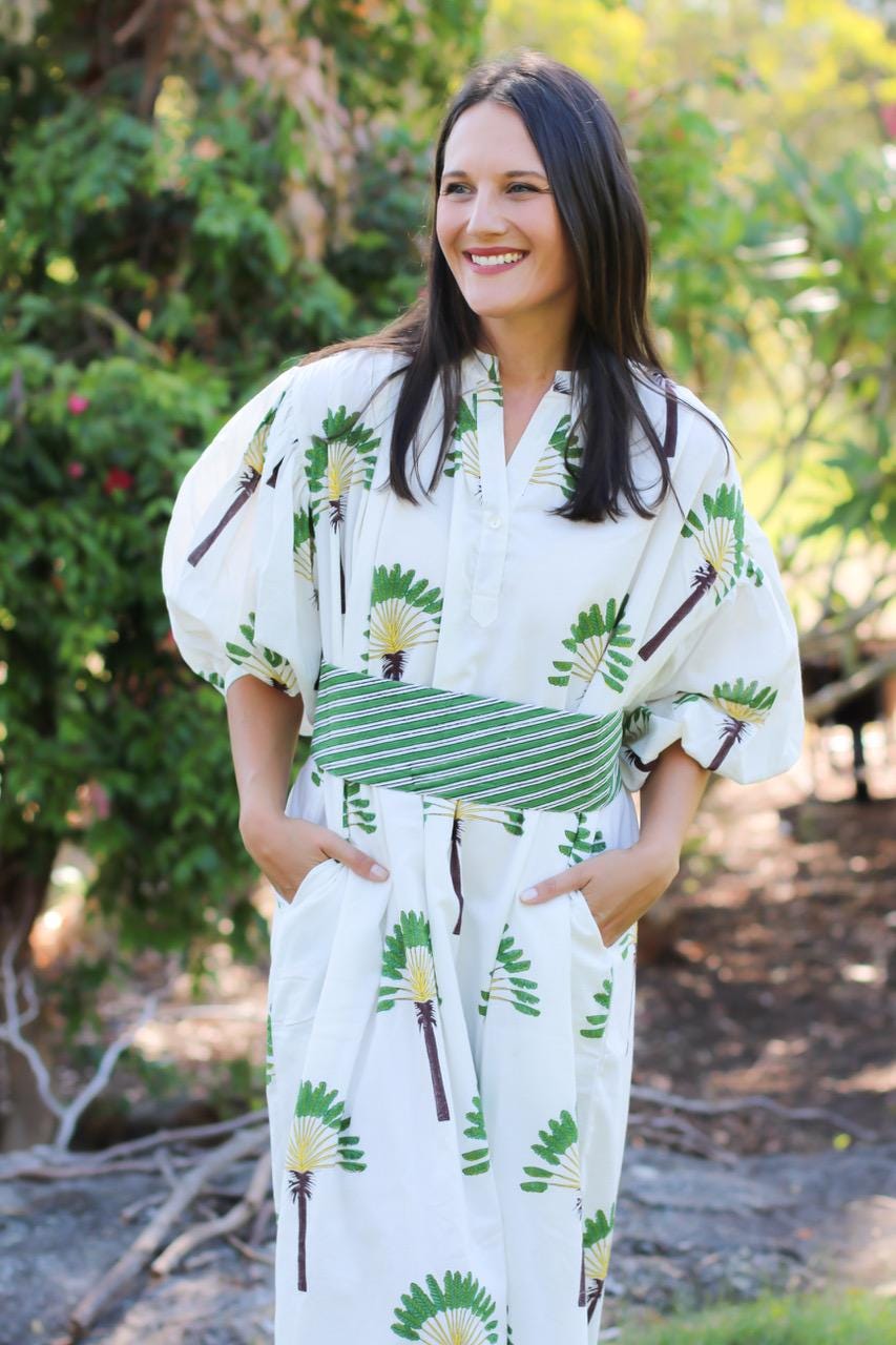 Palm Tree Block Print Kaftan Midi Dress - Etsy