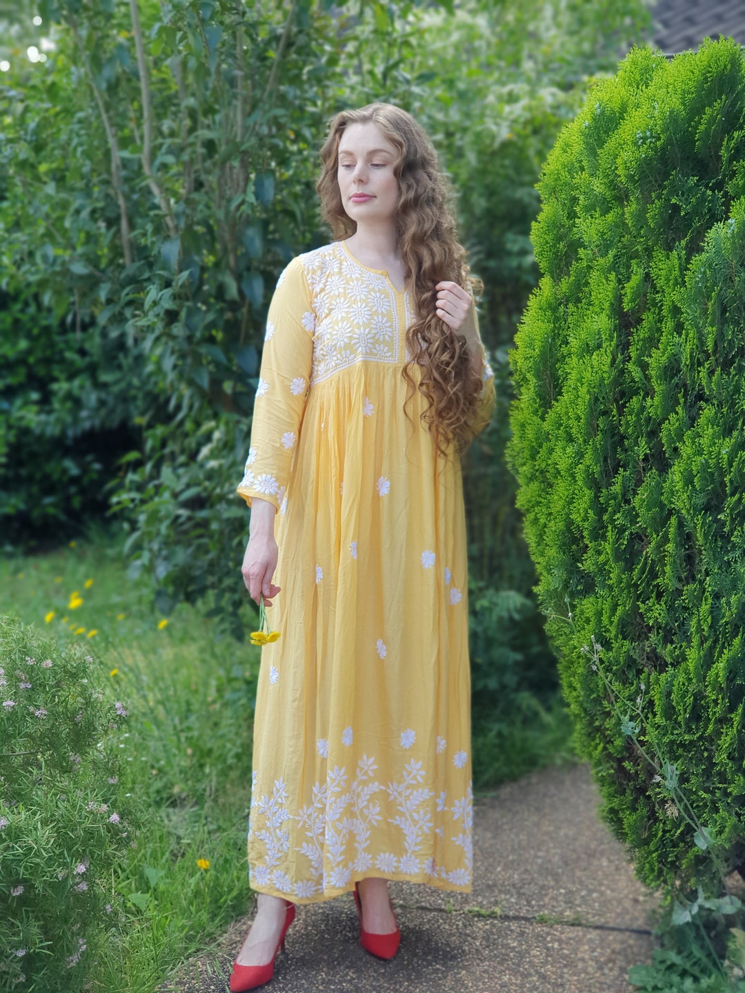 Long Sleevs Maxi Dress Hand Embroidered Maxi - Etsy Canada
