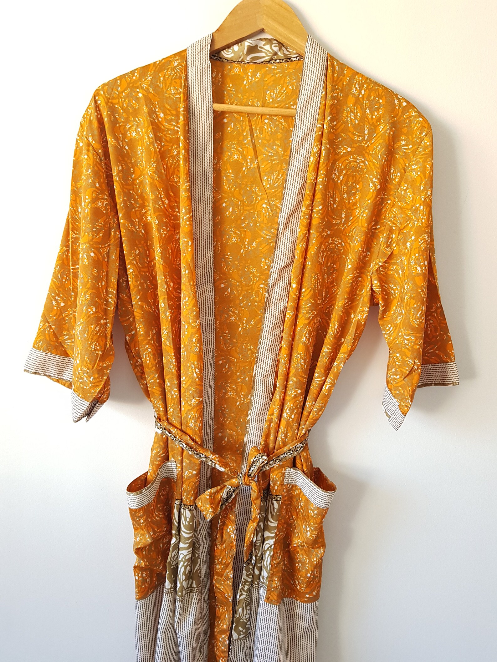 Yellow Vintage Silk Kimono Robe, Bridal Robe, Bridesmaid Robe, Dressing ...