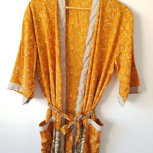 Yellow Vintage Silk Kimono Robe, Bridal Robe, Bridesmaid Robe, Dressing ...