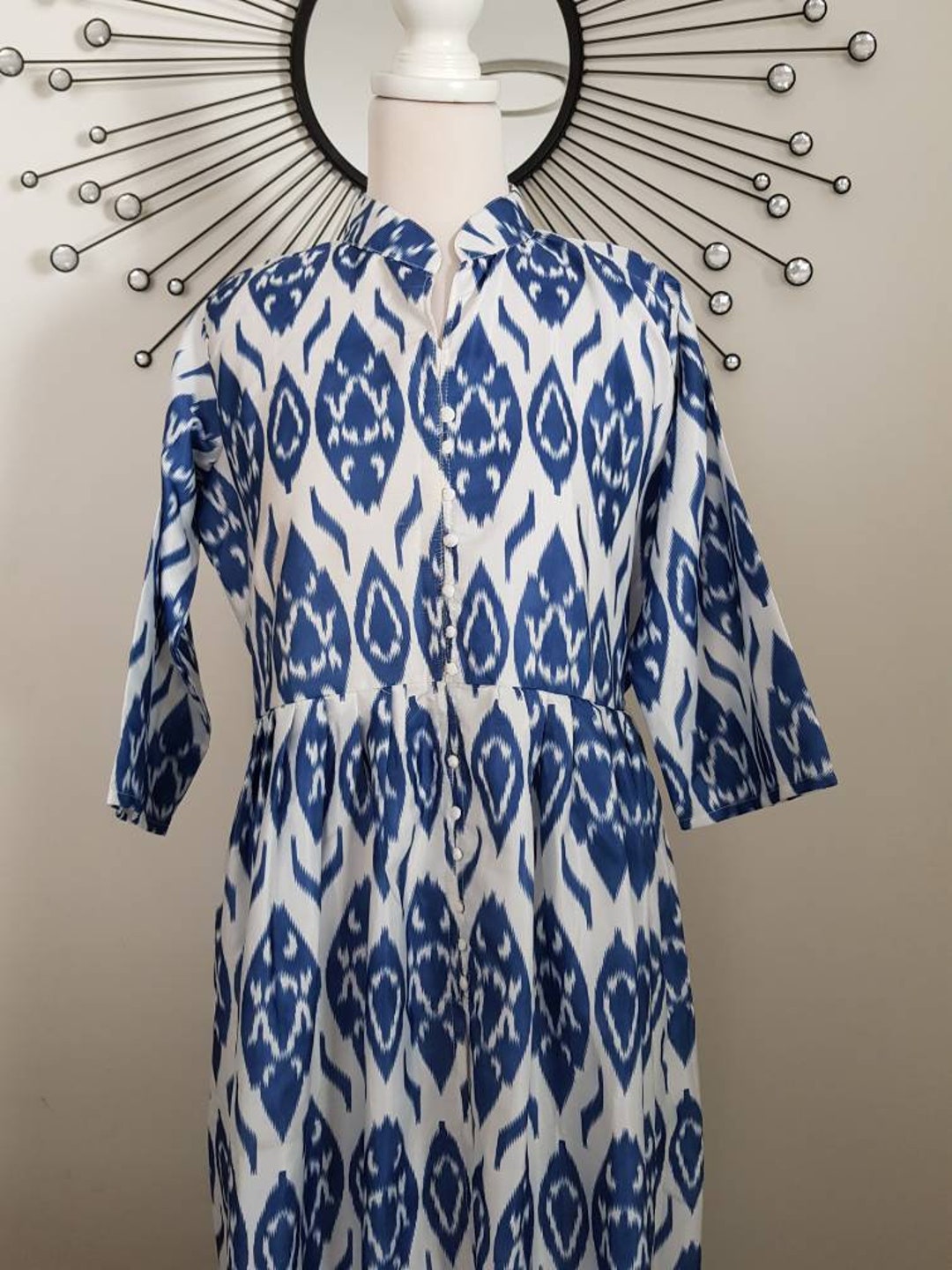 Rare Indian Rayon Cotton Printed Women Long Maxi Dress, Indigo Print ...