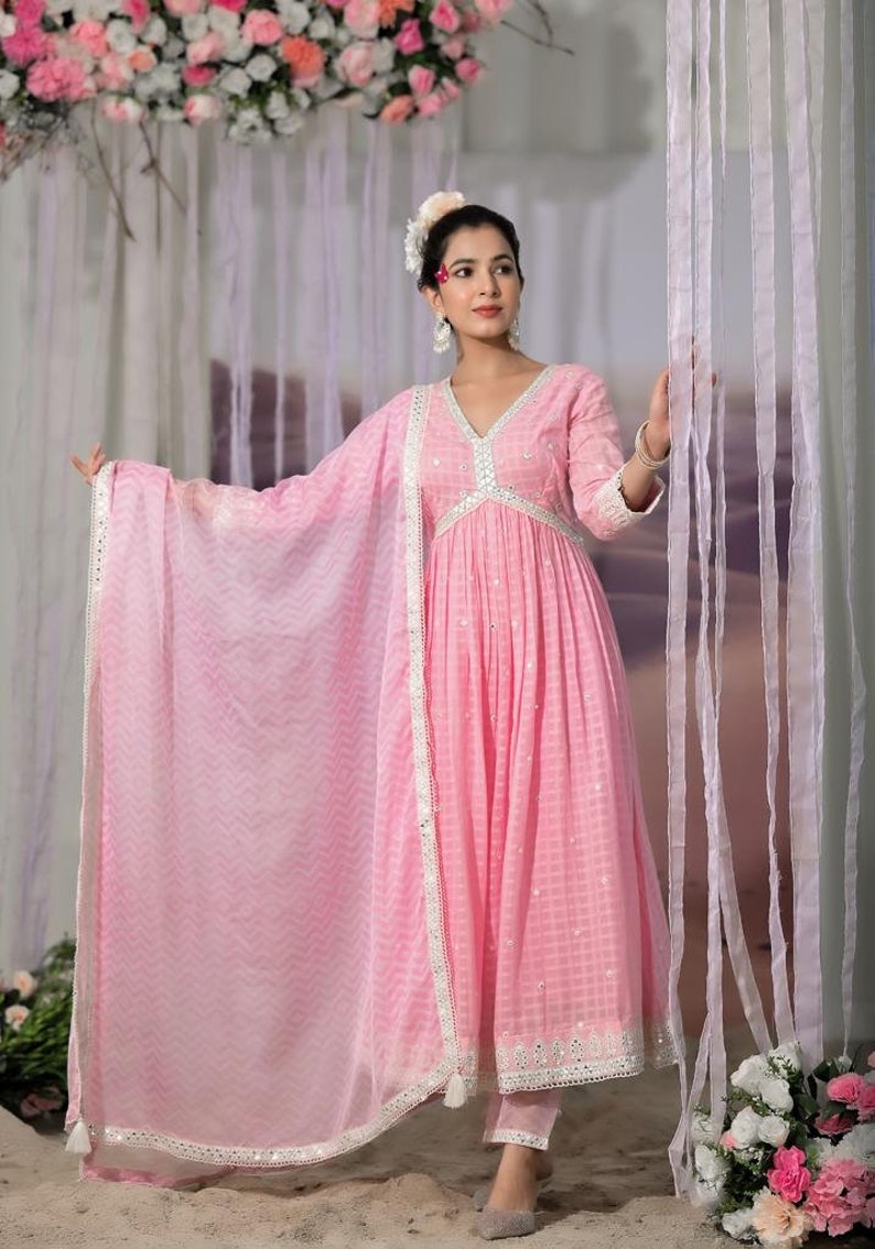 Baby Pink Cotton Mulmul Anarkali Aliya Cut Salwar Kameez - Etsy