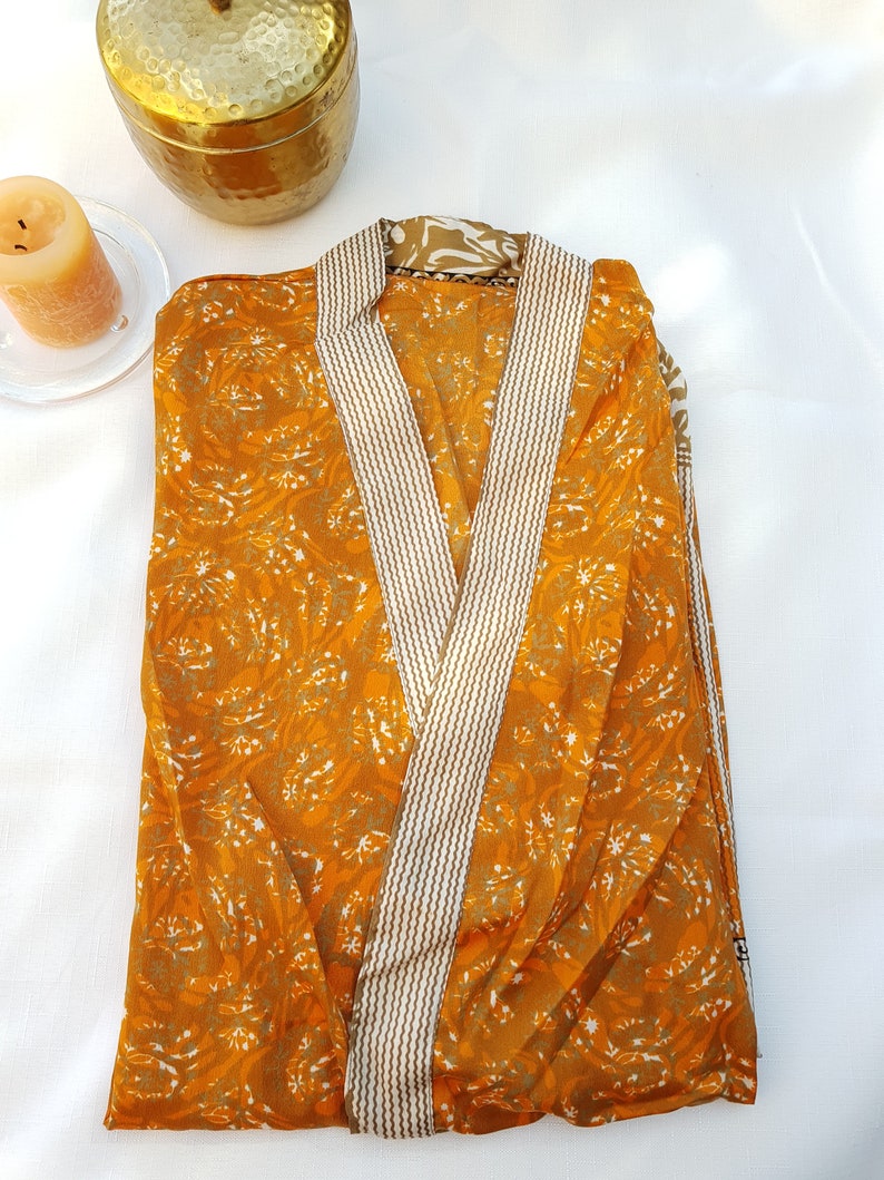 Yellow Vintage Silk Kimono Robe, Bridal Robe, Bridesmaid Robe, Dressing ...