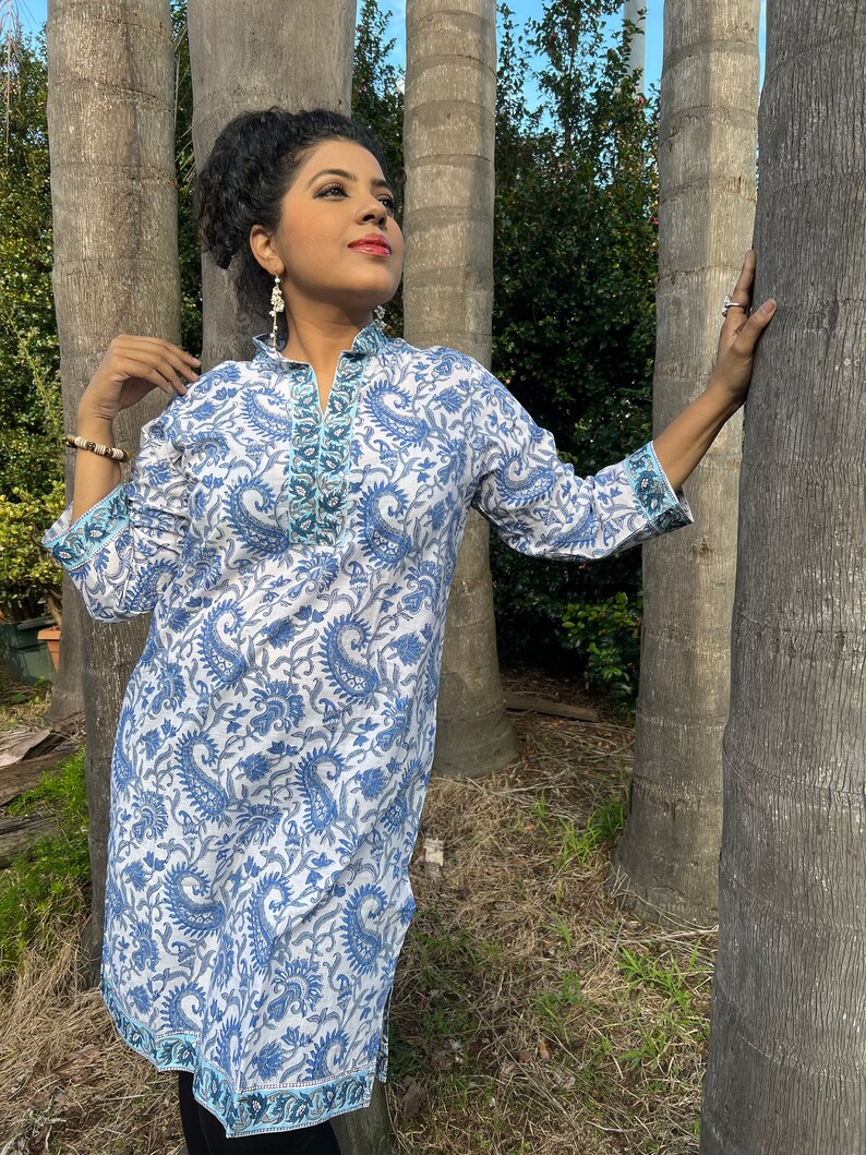 Block Print Cotton Tunic-blue Paisley - Etsy