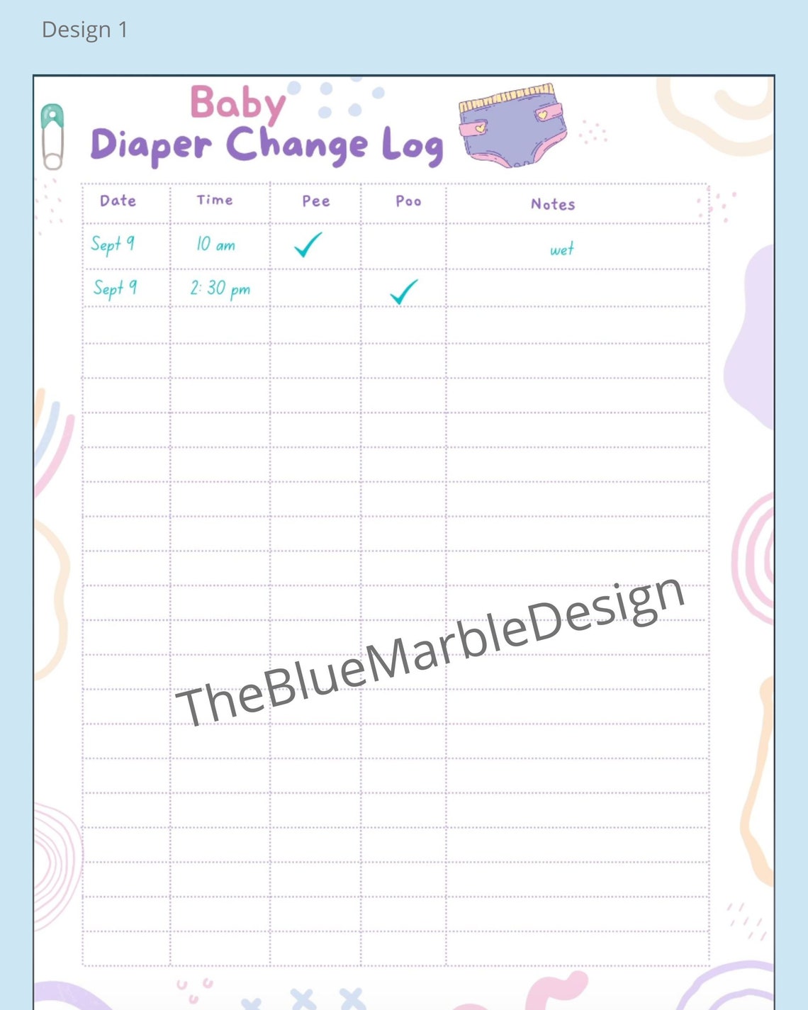 Newborn Diaper Change Log 3 Design Printable - Etsy