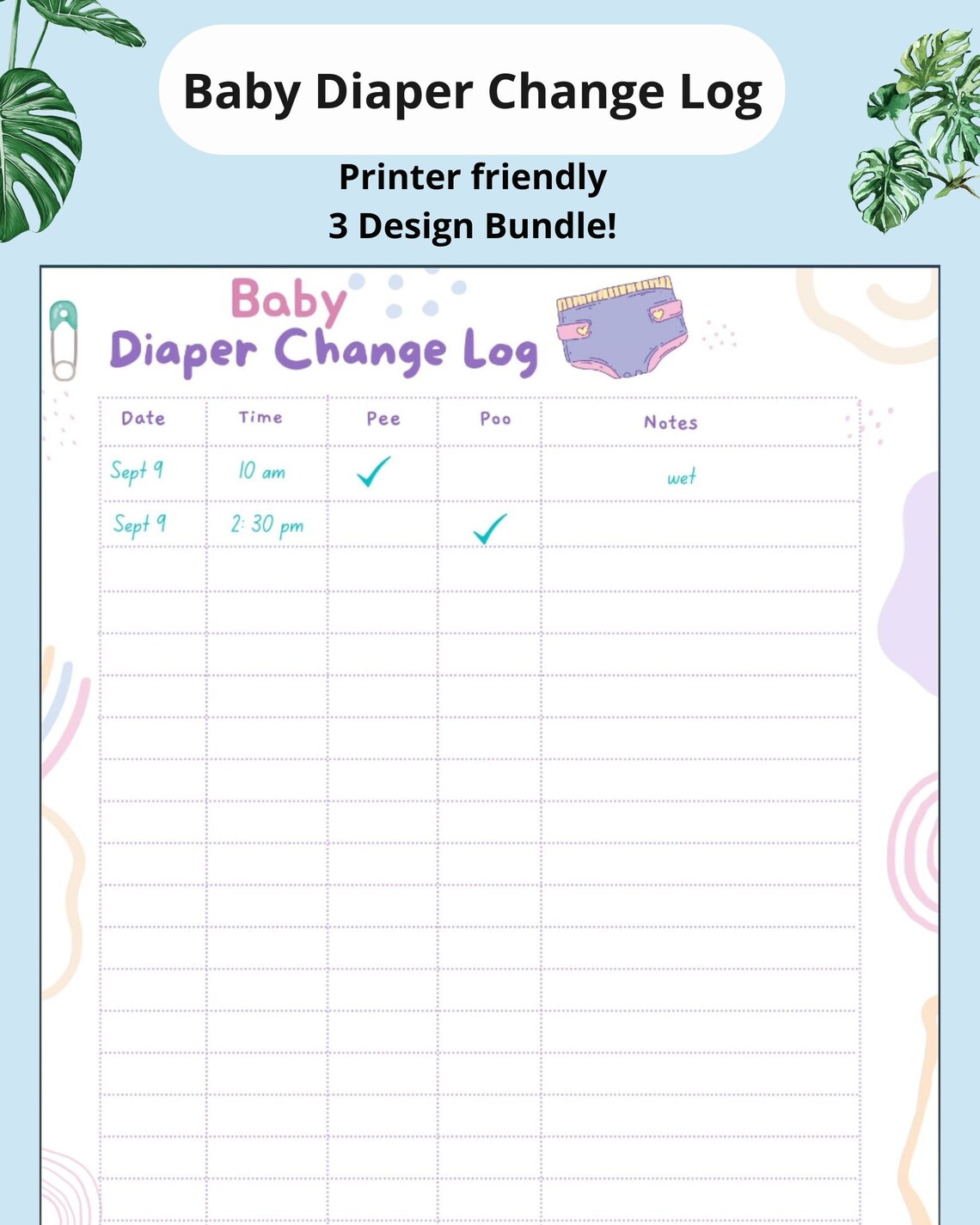 Newborn Diaper Change Log 3 Design Printable - Etsy