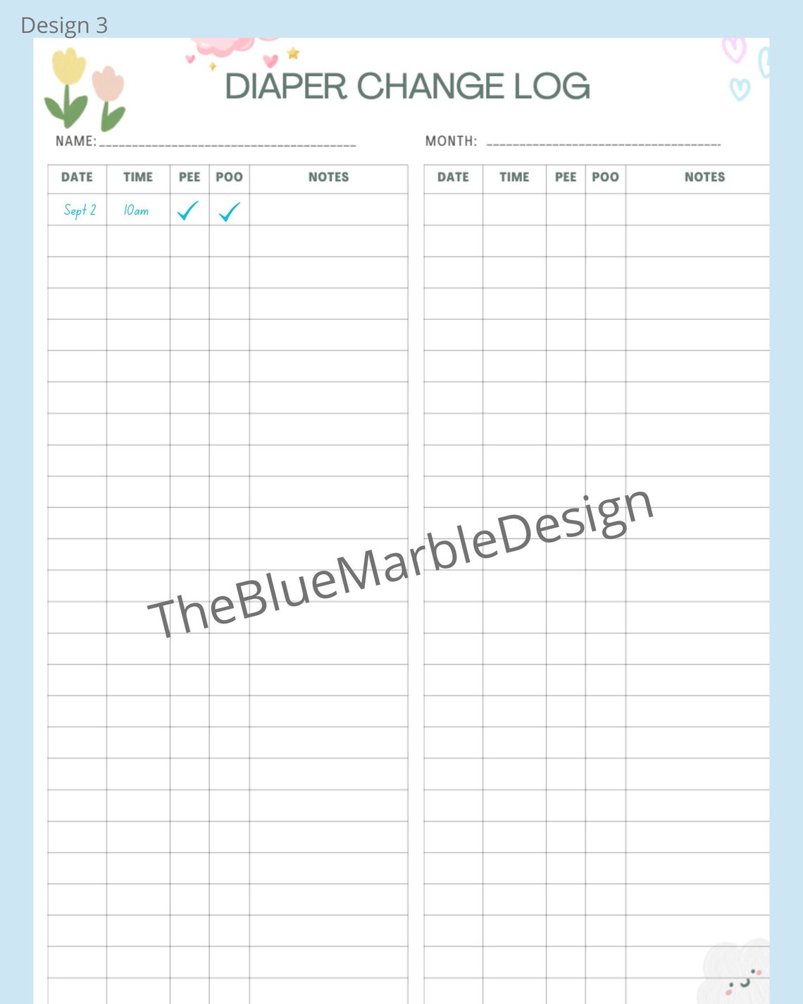 Newborn Diaper Change Log 3 Design Printable - Etsy
