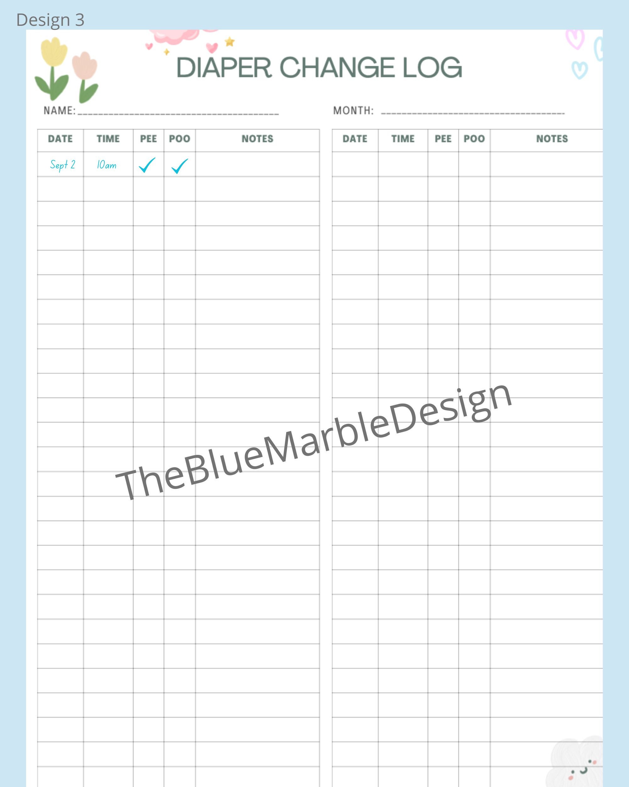 Newborn Diaper Change Log 3 Design Printable - Etsy