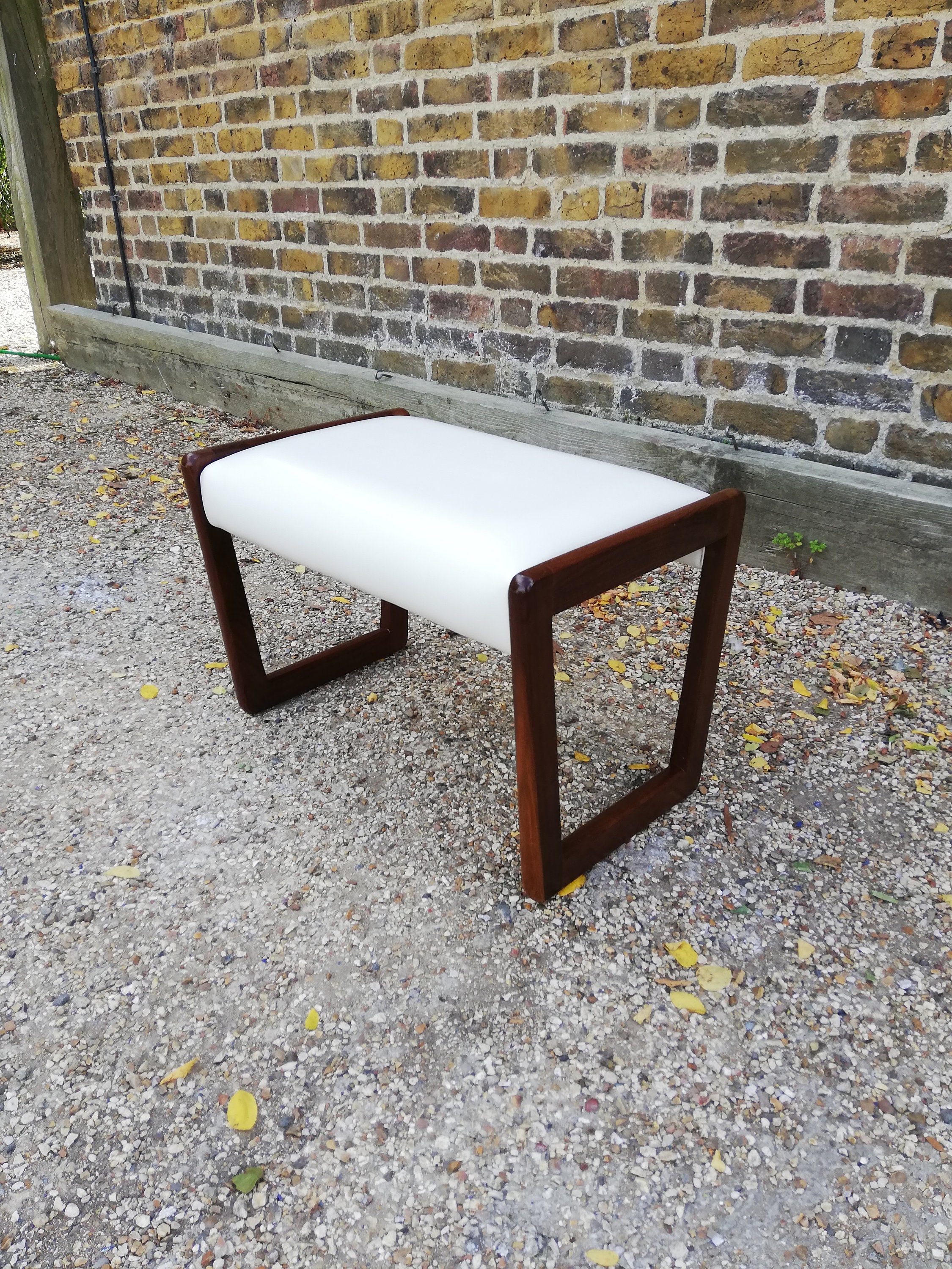 Danish Retro Mid Century Teak and White Vinyl Footstool Dressing Table ...