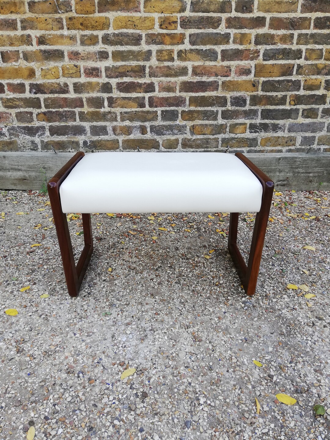 Danish Retro Mid Century Teak and White Vinyl Footstool Dressing Table ...