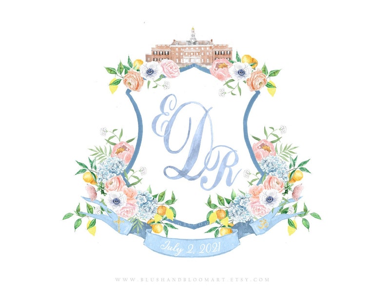 Watercolor Floral Crest Floral Wedding Crest Heraldry - Etsy
