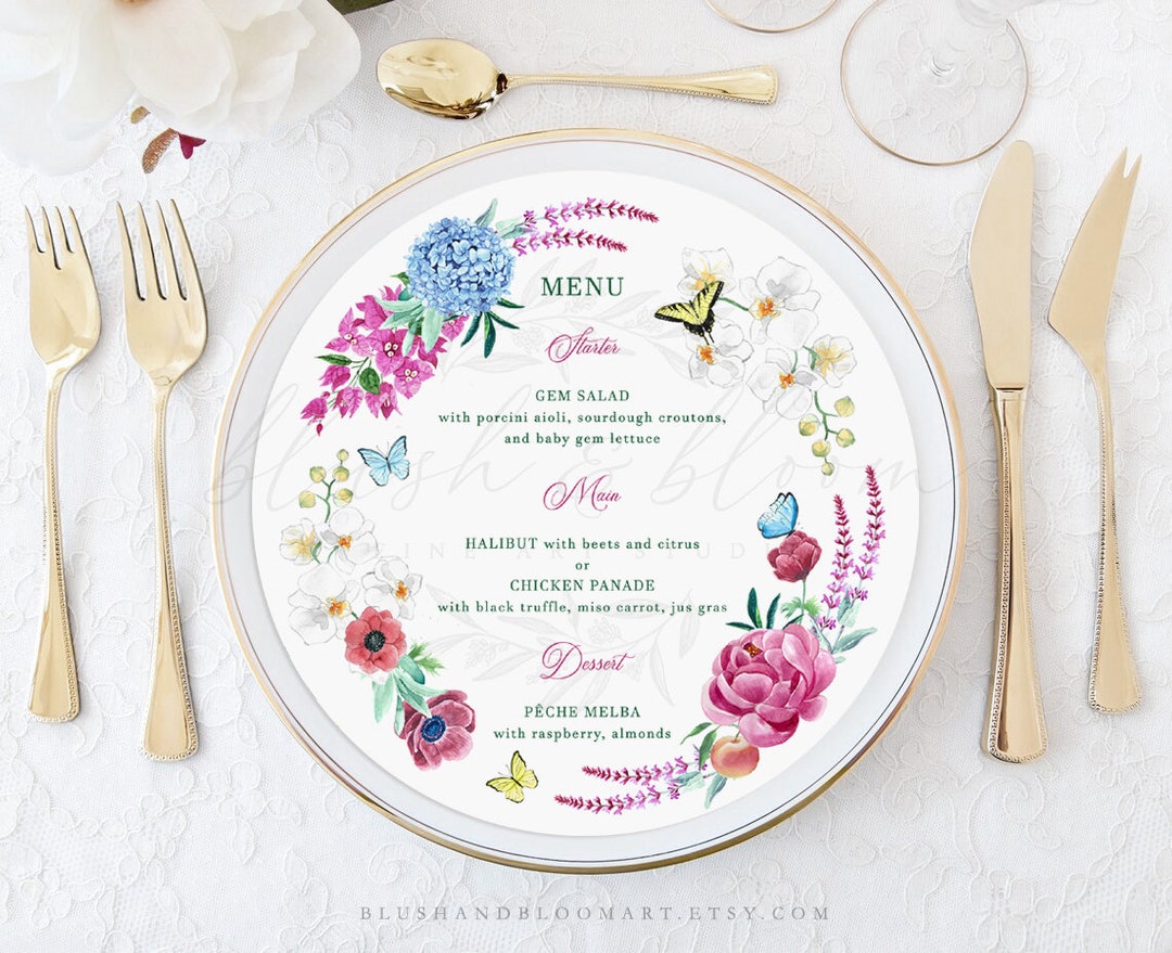 Bespoke Menu Design, Custom Menu, Floral Wedding Menu, Wedding ...