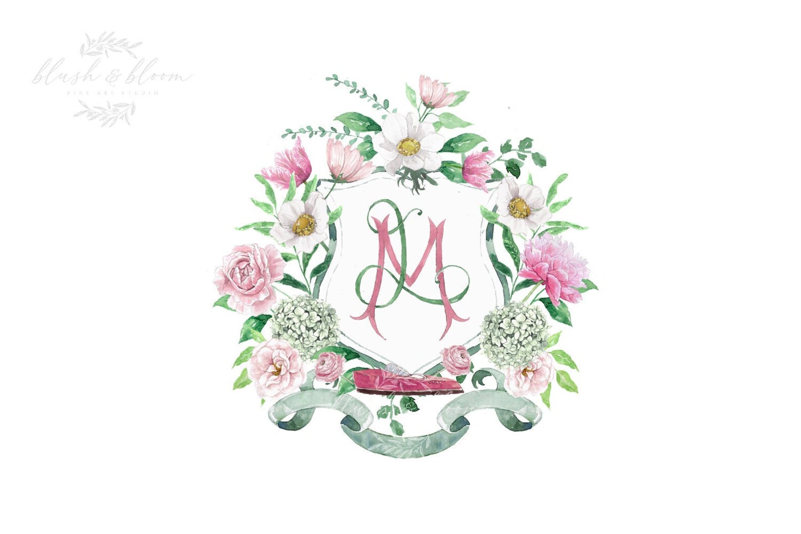 Watercolor Floral Crest Floral Wedding Crest Heraldry - Etsy