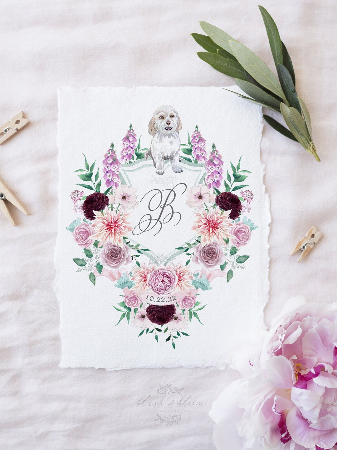 Bespoke Watercolor Crest Fall Purple Wedding Heraldry - Etsy