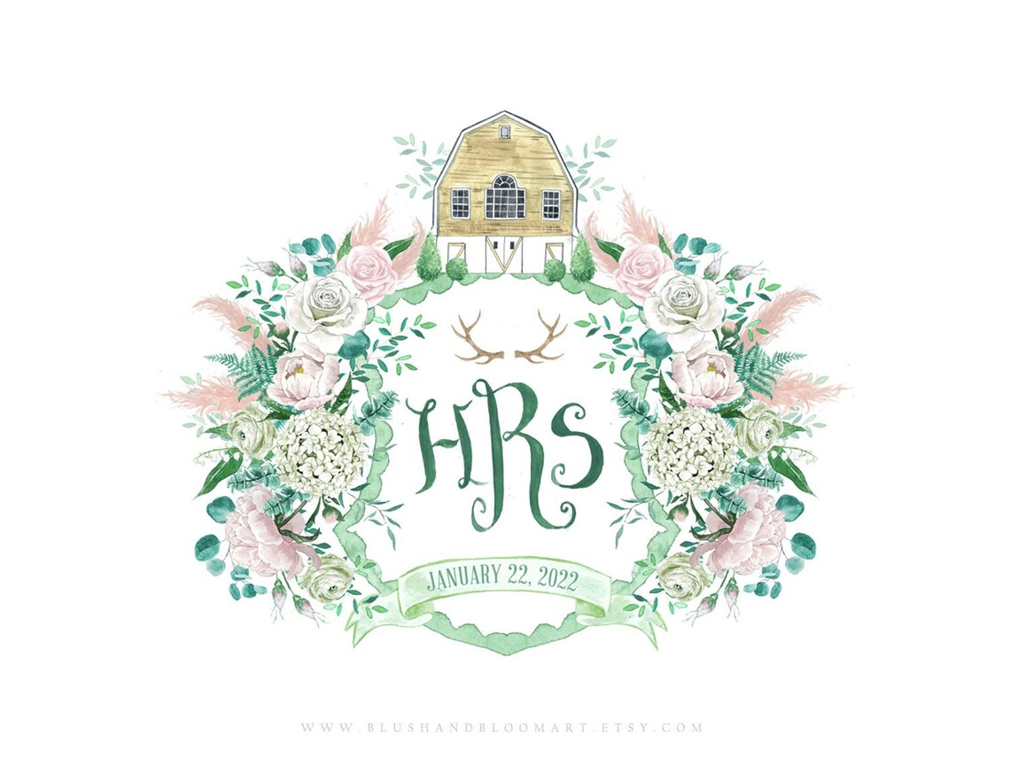 Watercolor Floral Crest Floral Wedding Crest Heraldry | Etsy