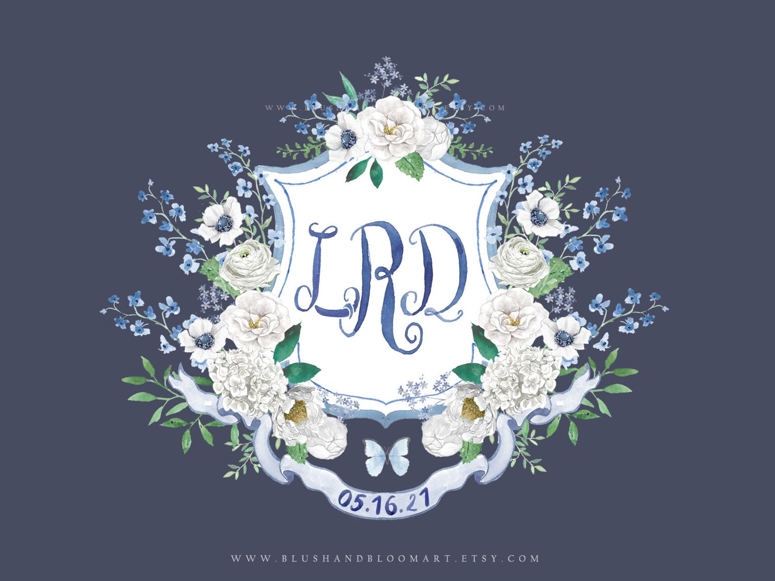 Watercolor Floral Crest Floral Wedding Crest Heraldry | Etsy