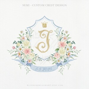 Semi-custom Dusty Blue Wedding Crest Watercolor Crest, Heraldry, Pastel ...