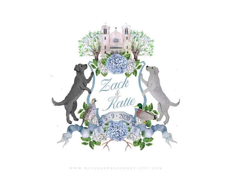 Bespoke Watercolor Light Blue and Green Hunting Dog Crest - Etsy