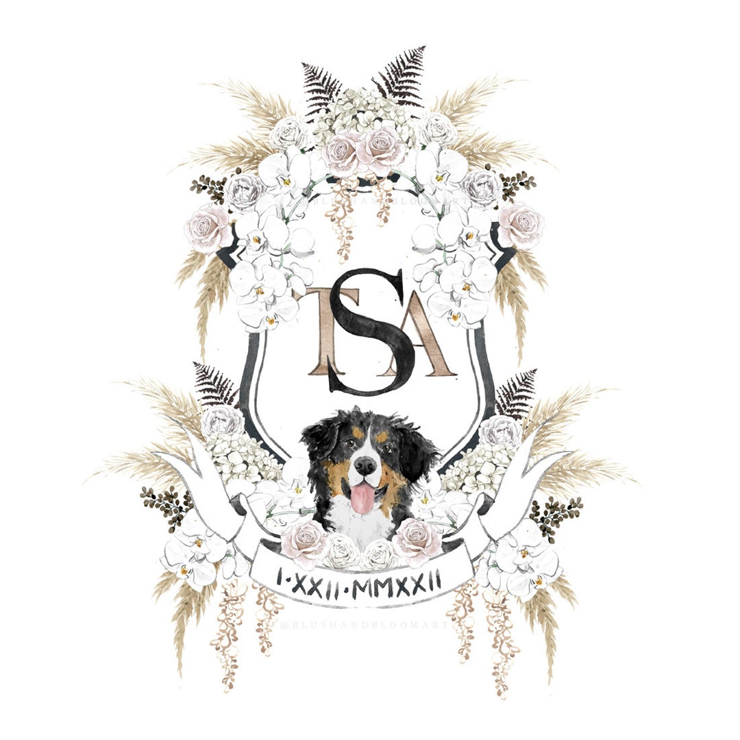 Bespoke White Floral Wedding Crest Fall Colors Heraldry Dry Floral ...