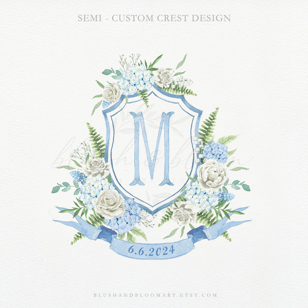 Semi-custom Blue and Cream Wedding Crest Watercolor Crest, Heraldry ...
