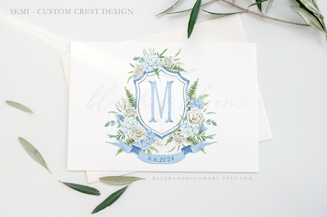 Semi-custom Blue and Cream Wedding Crest Watercolor Crest, Heraldry ...