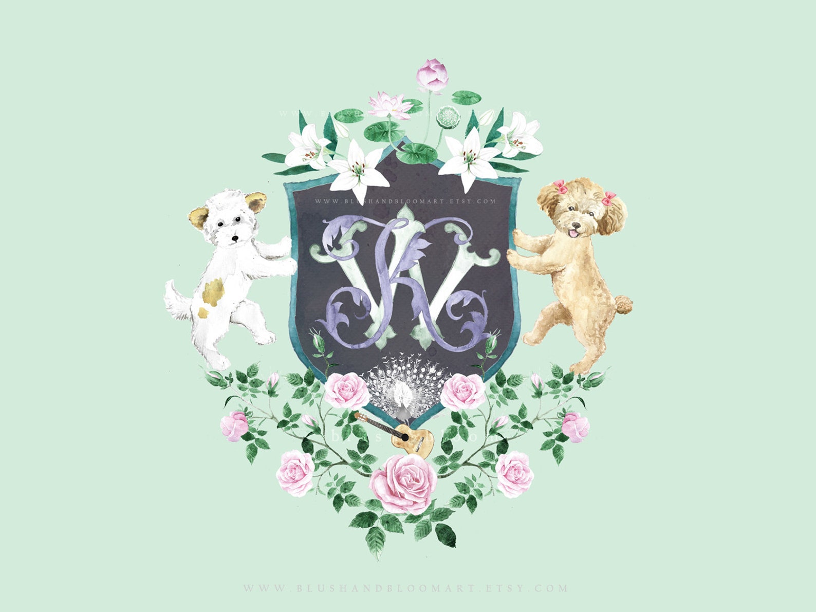 Bespoke Watercolor Crest Crest With Dog Family Crest | Etsy