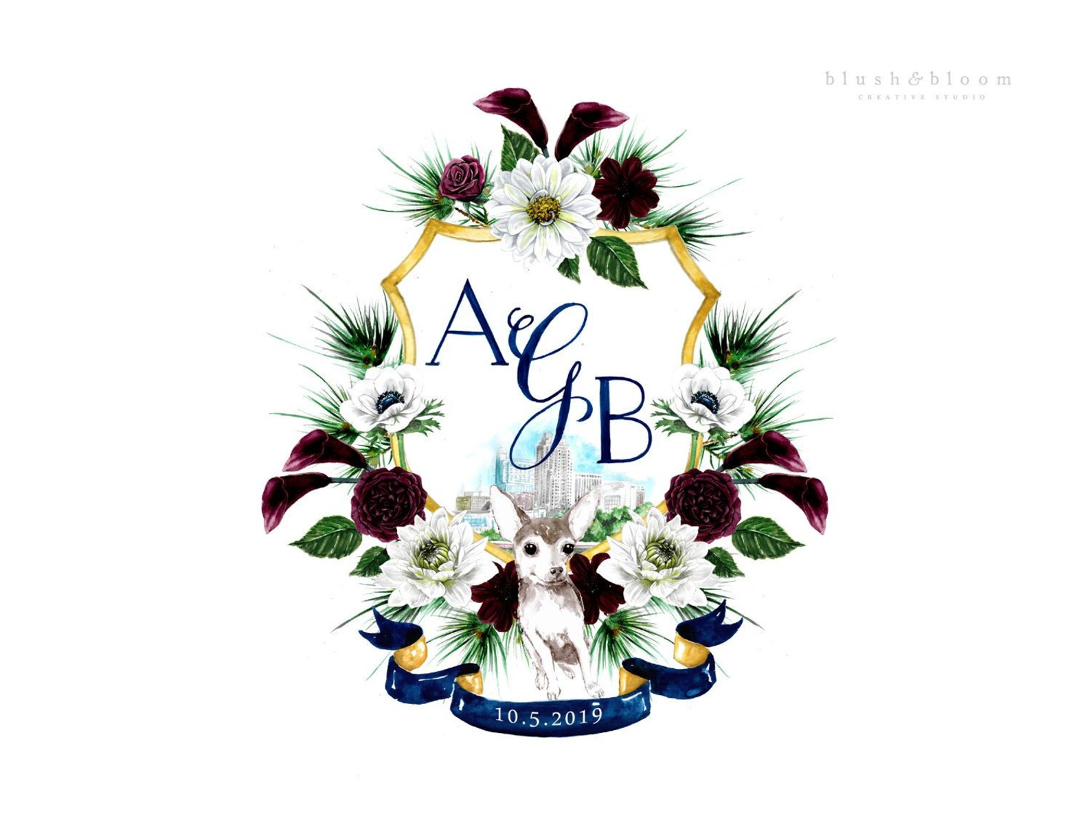 Bespoke Watercolor Crest Crest With Dog Family Crest | Etsy