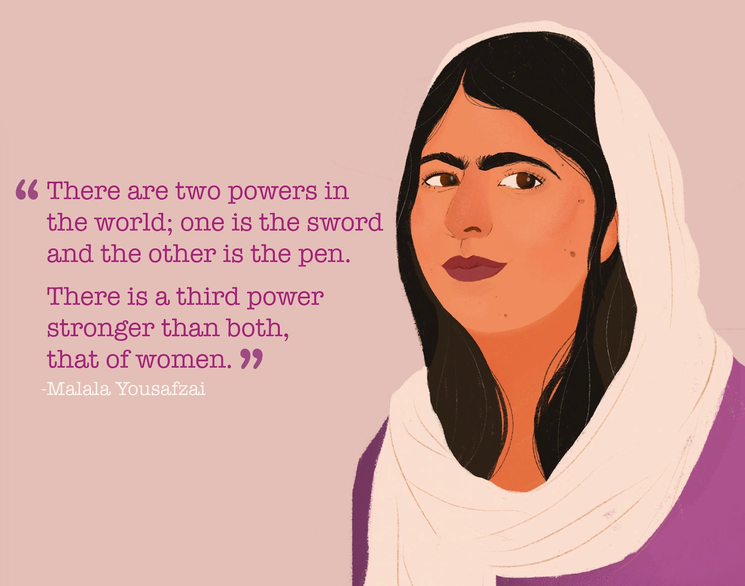 Malala yousafzai portrait quote illustration digital download | Etsy