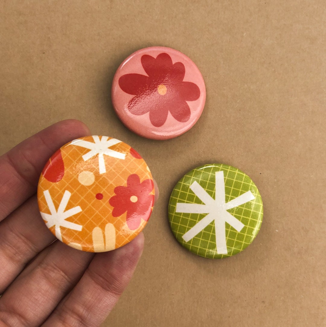 Retro Flower Pattern Orange Pinback Button Pin midcentury - Etsy
