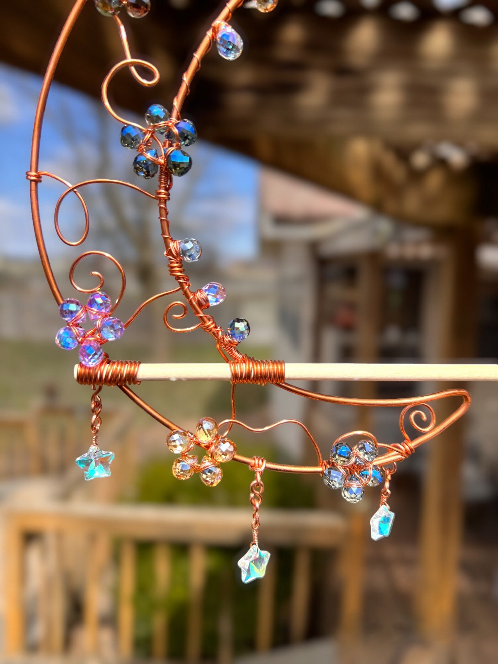 Hummingbird Swing Made of Copper and Crystal, Boho Celestial Moon ...