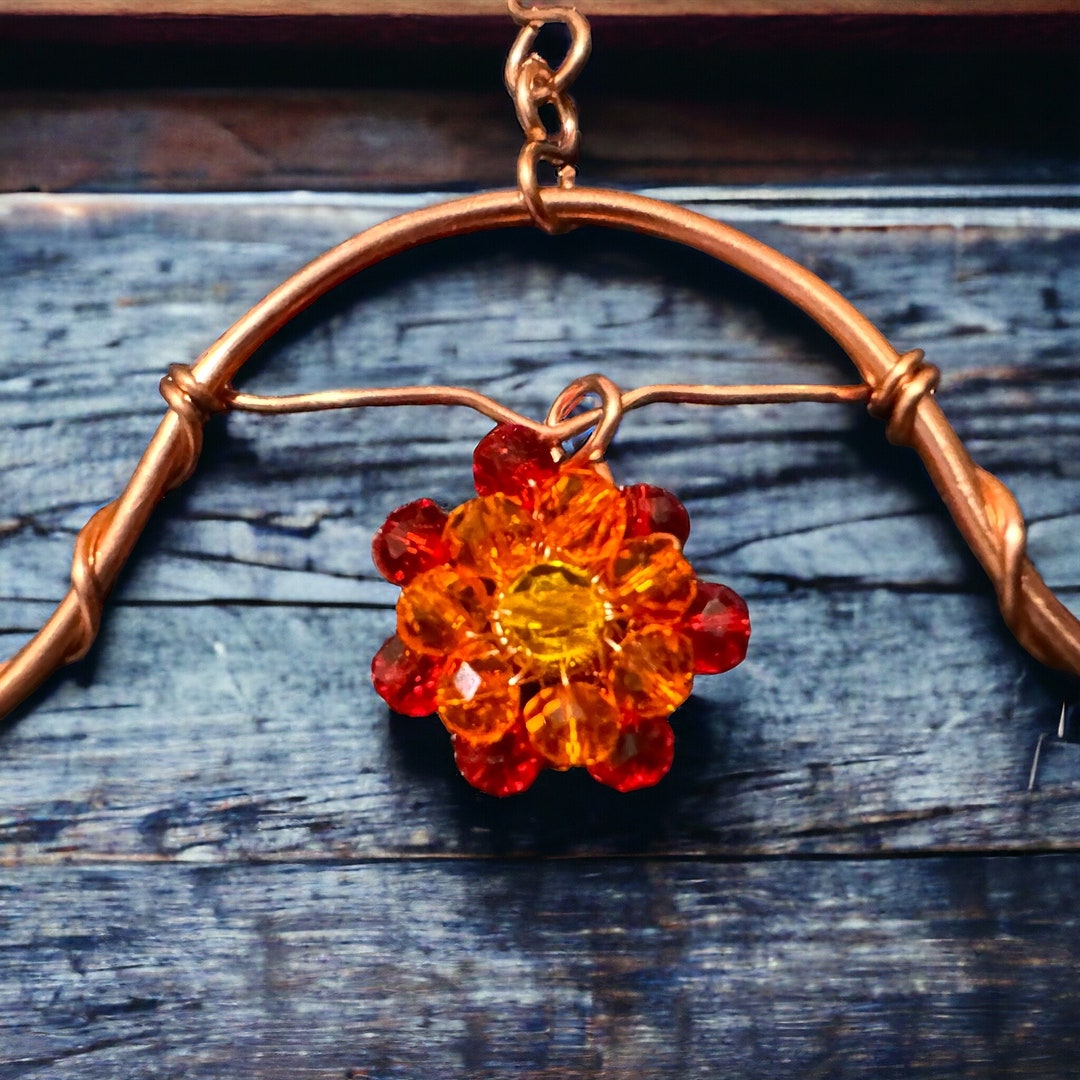 Handcrafted Copper Hummingbird Swing With Crystal Accents, Bird Feeder ...