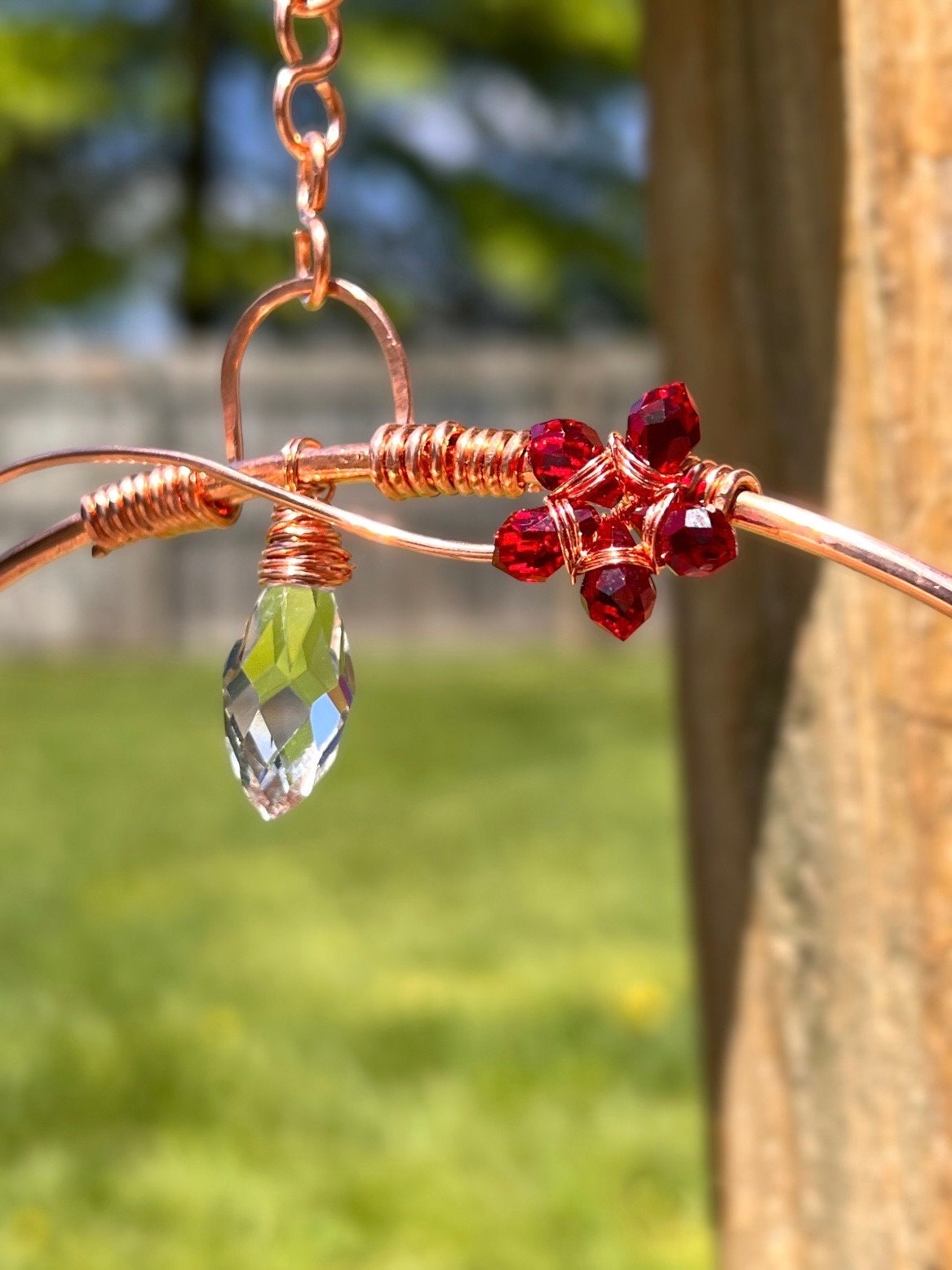 Handcrafted Copper Hummingbird Swing With Crystal: Crystal Garden ...
