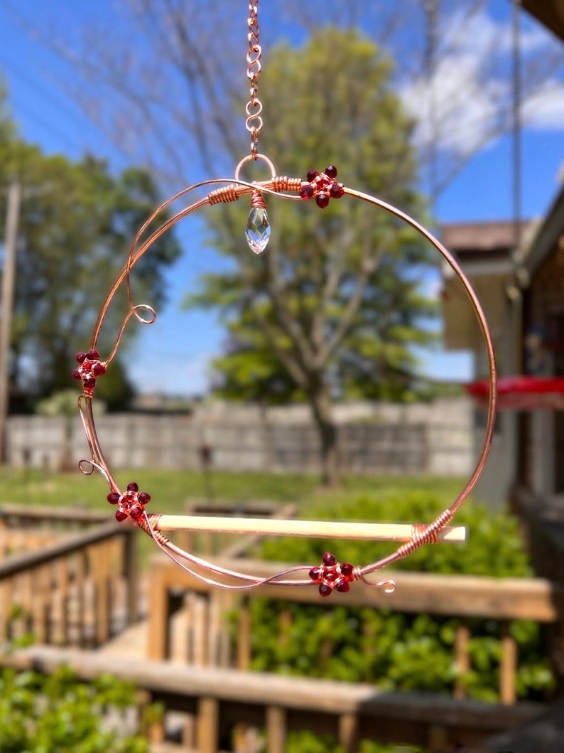 Handcrafted Copper Hummingbird Swing With Crystal: Crystal Garden ...